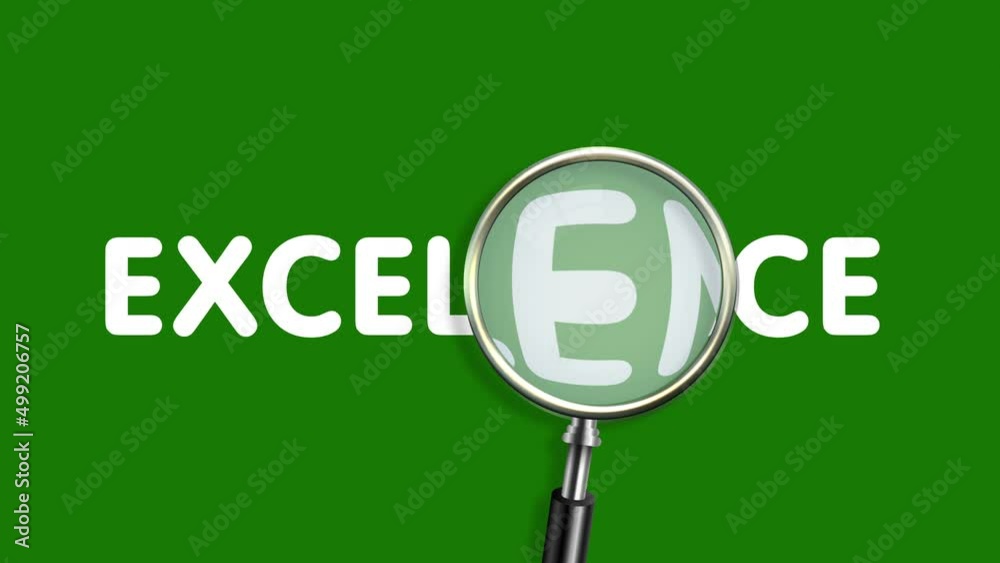 excellence concept animation - magnifying glass hovering over the word ...