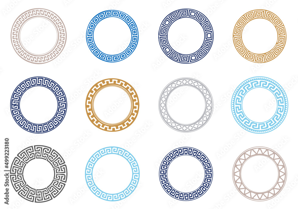 Circle greek frames. Round meander borders. Decoration elements ...