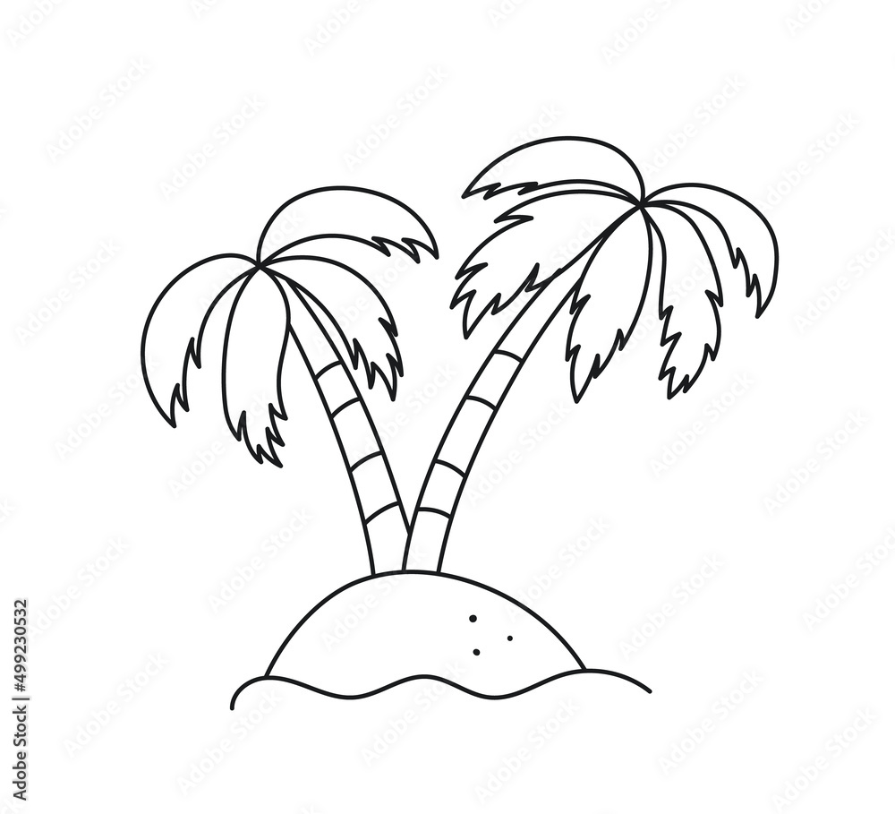 Children drawings of two palms. Kids doodle beach. Hand drawn desert ...