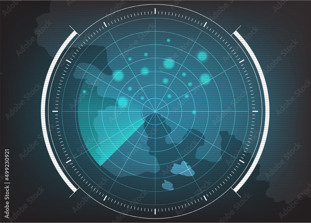 world map with a radar screen,digital blue radar with targets and world ...