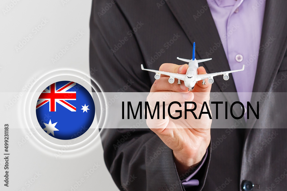 australia flag and virtual immigration button Stock Photo | Adobe Stock