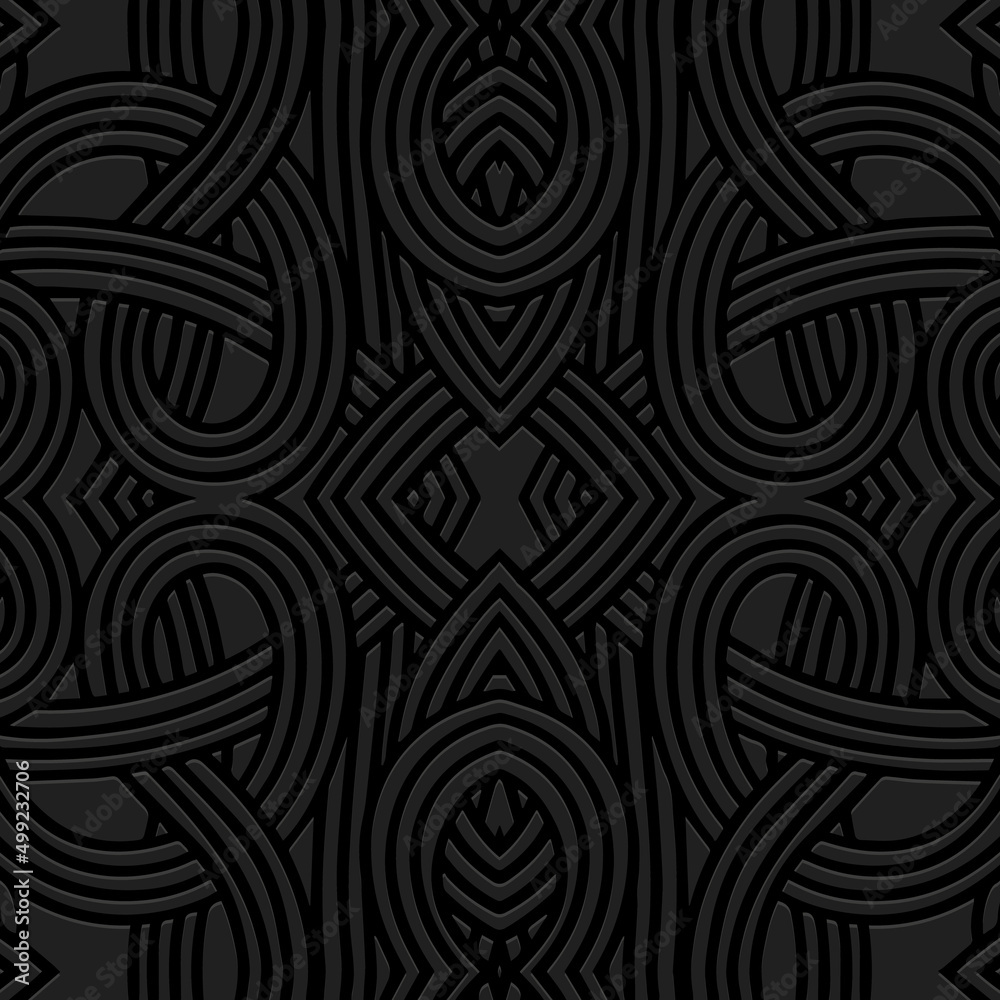 Vintage embossed black background, cover design. Geometric unique 3D ...