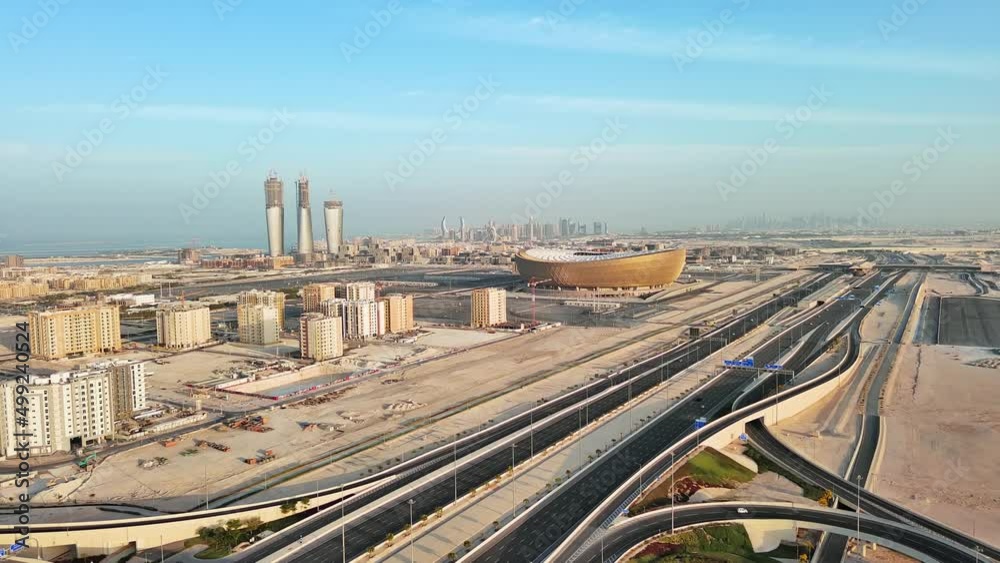 Doha, Qatar: Aerial view of capital city of Qatar, cityscape with ...