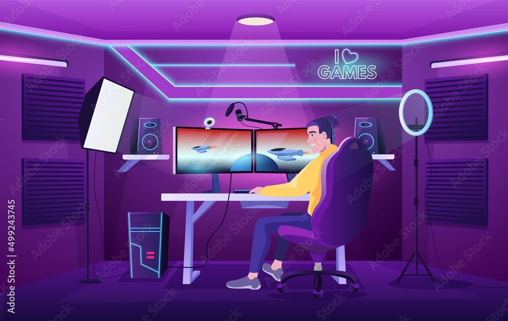 Streamer room. Professional gamer play computer games in gaming ... Streamer room. Professional gamer play computer games in gaming ...