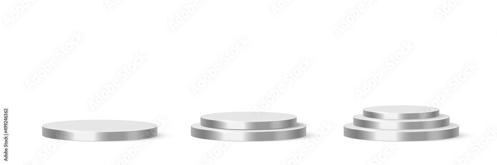 3d circle podium set for product presentation, silver platforms with ...