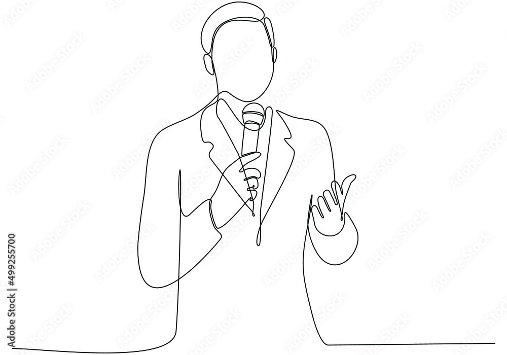 journalist man drawing a single line. Handsome male reporter holding ...