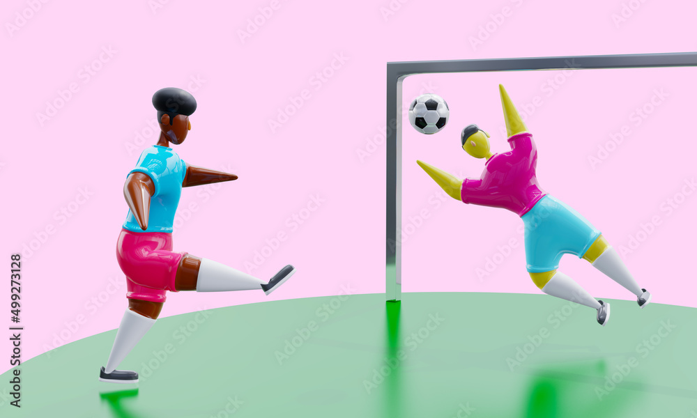 3d render. Characters Football players with different skin, hair and ...