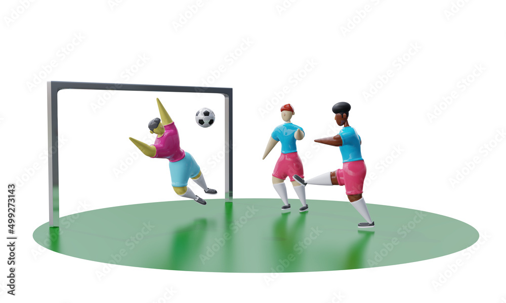 3d render. Football players with different skin, hair and nationality ...