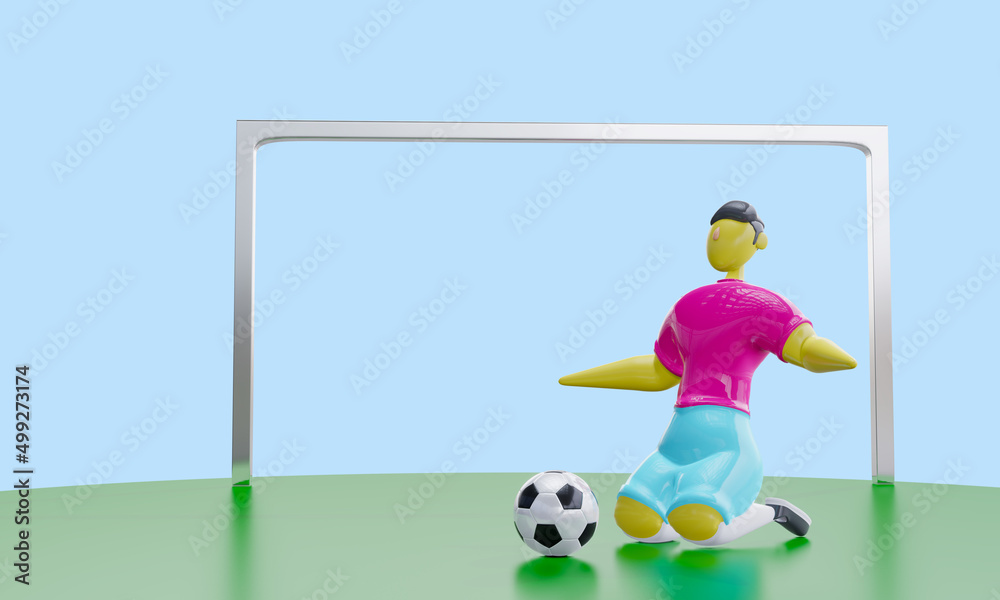 3d render. The character plastic football goalkeeper kneels next to the ...