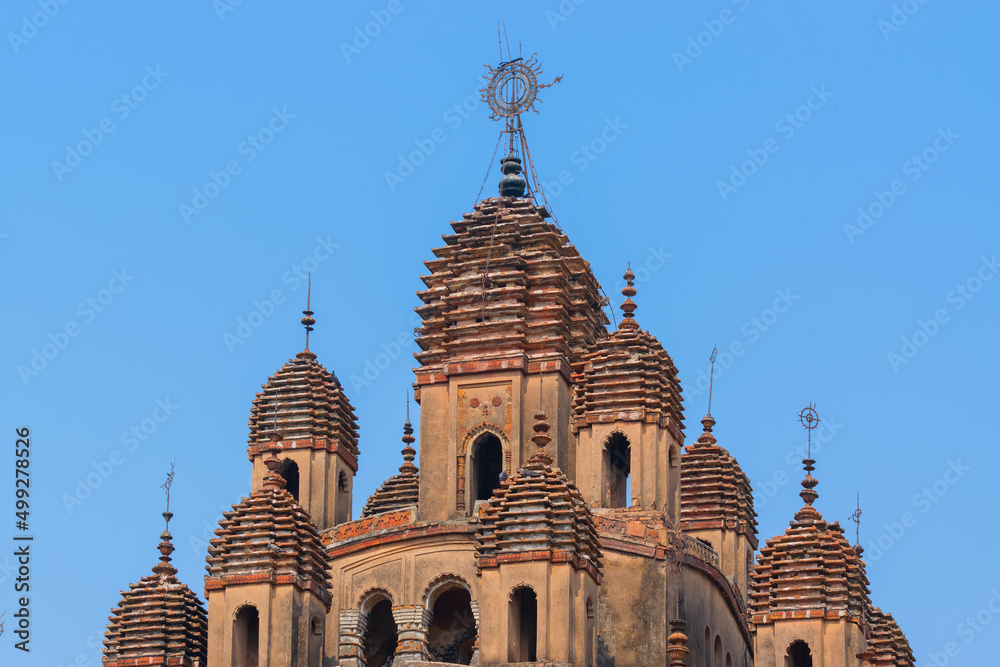Spears and Terracotta decorations at the top of famous Hindu temple ...