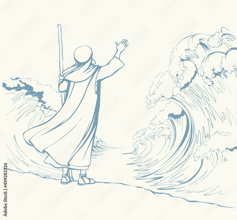 Moses with the staff at the sea. Vector drawing Stock Vector | Adobe Stock