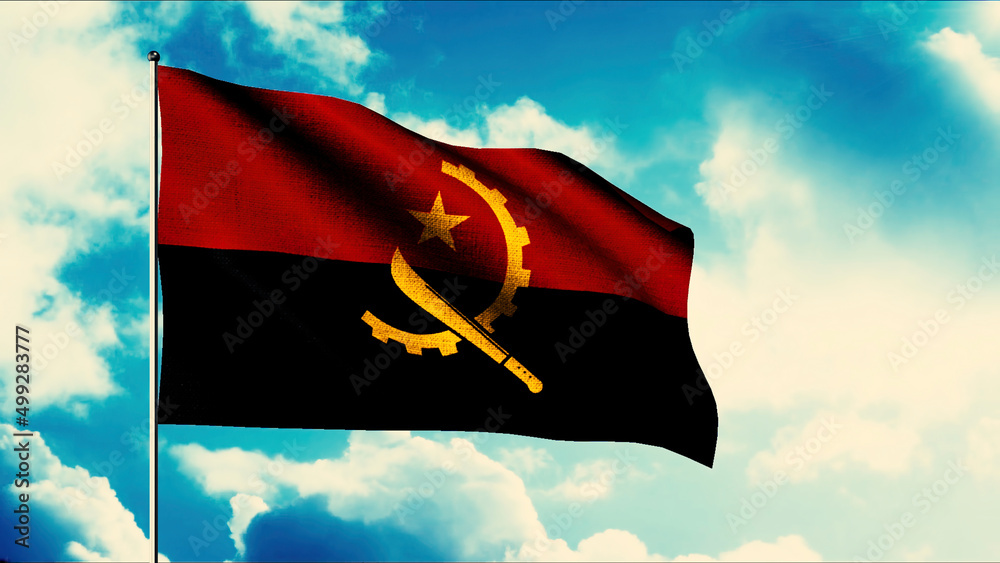 The flag of Angola. Motion. A two-tone flag with a red and black stripe ...