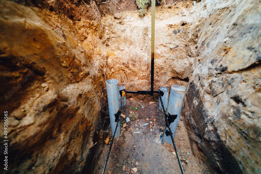 house electricity grounding instalaltion, underground metal framework ...