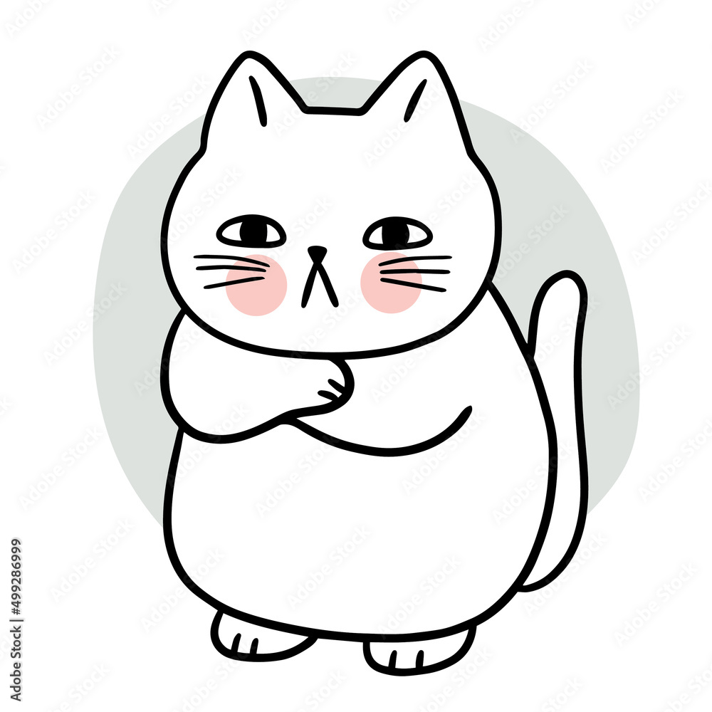 Cartoon cute white cat thinking vector. Stock Vector | Adobe Stock