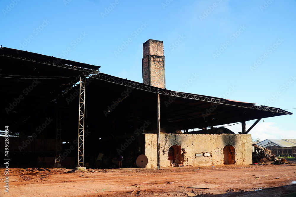 Brickyard with circular kiln in the middle of Amazon region of Brazil ...