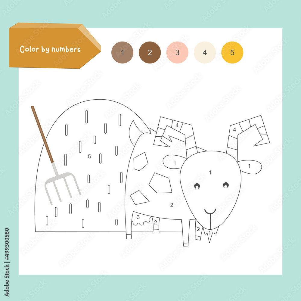 Farm activities for kids. Color by numbers – goat and haystack. Logic ...