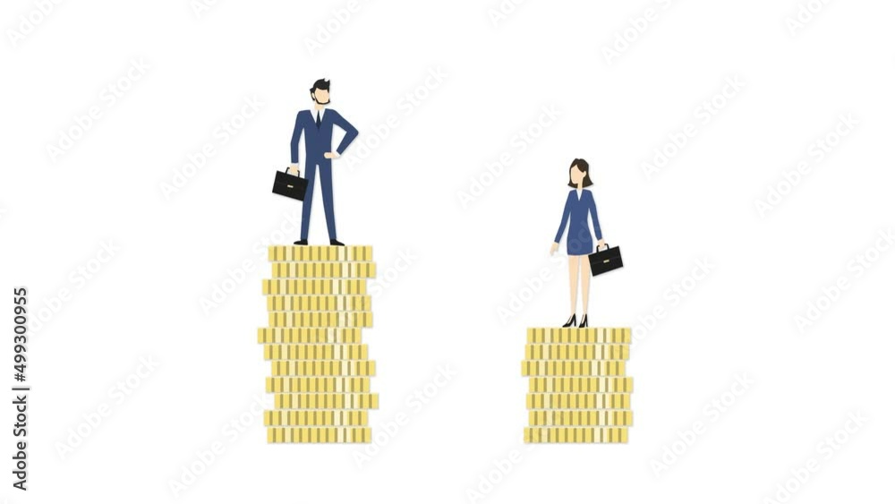 Gender wage inequality 4k animation, Man and Woman standing on coins ...