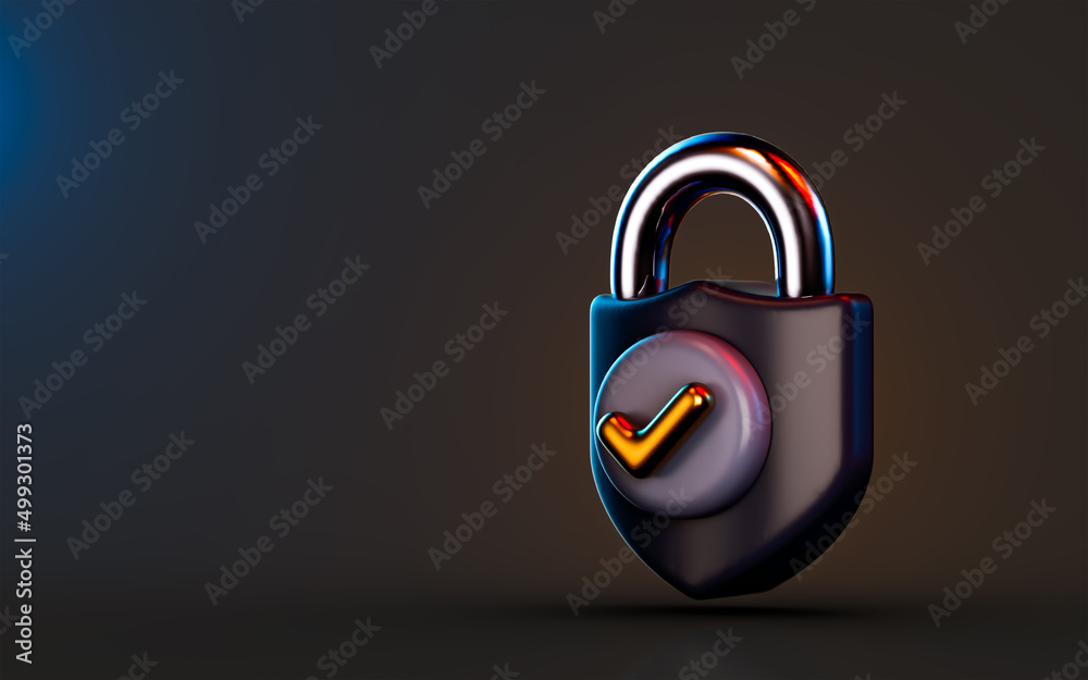 lock icon with check mark badge on dark background 3d render concept ... lock icon with check mark badge on dark background 3d render concept ...