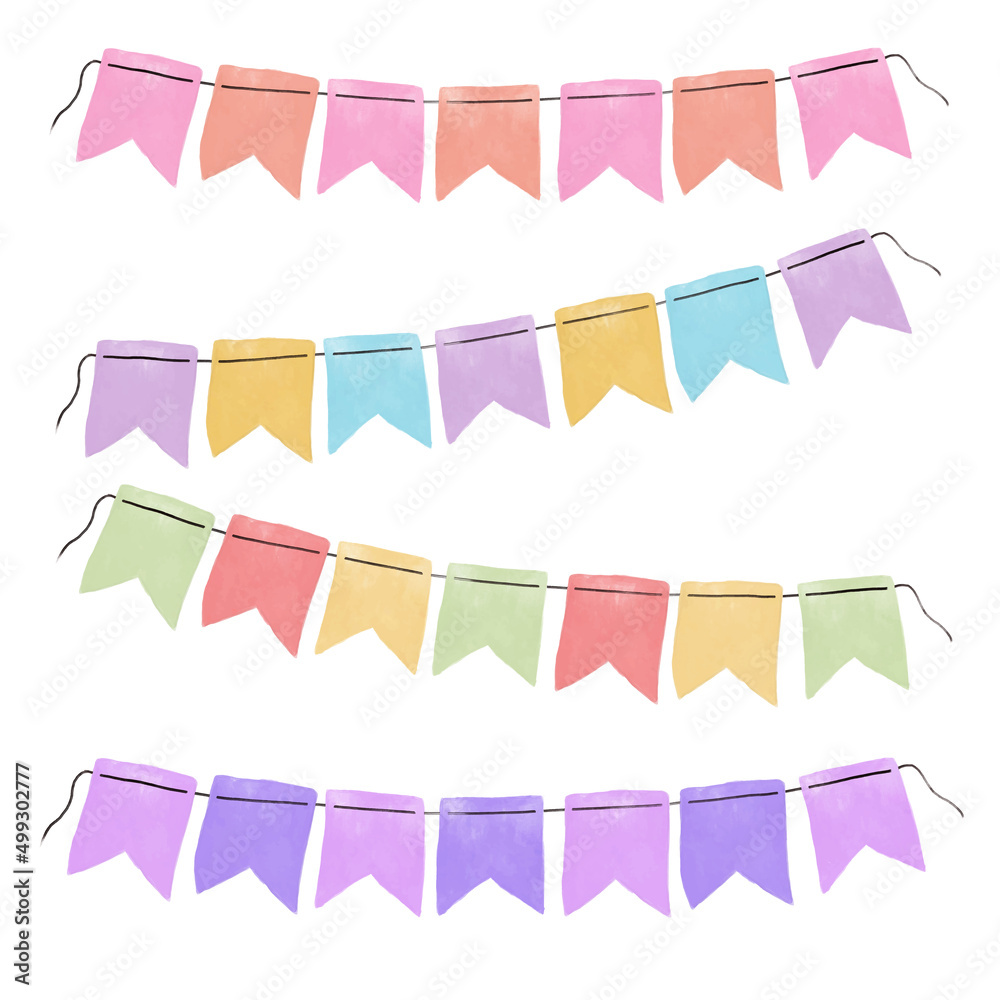 Watercolor colorful bunting flags clipart collection for decoration ...