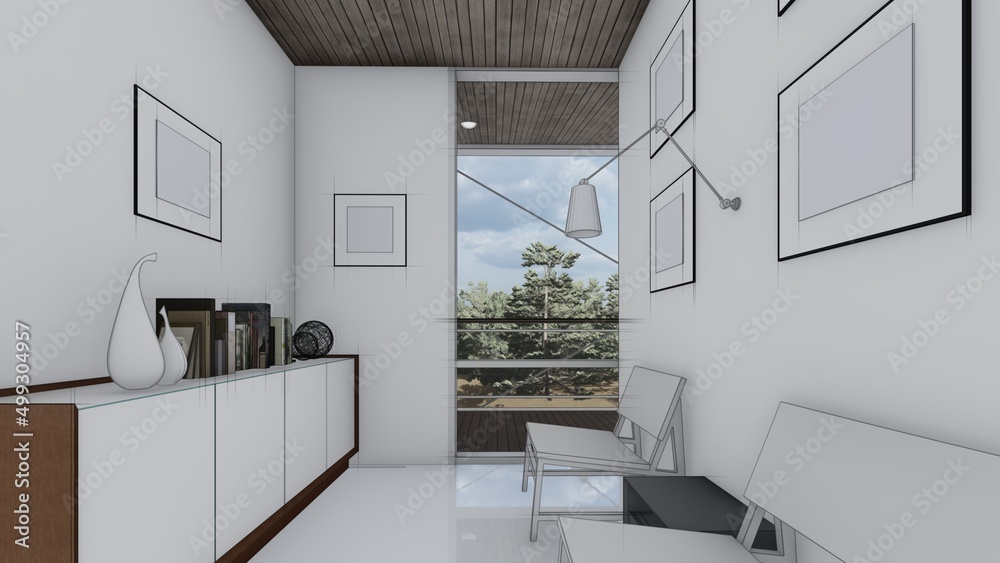 library book room interior sketch 3d illustration Stock Illustration ...