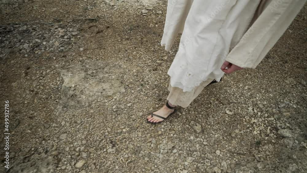 - Jesus Christ, feet, walking, walk, sandals, white robe, man, middle ...
