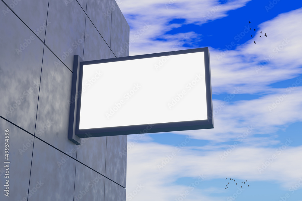 Mockup of Blank White Signage on a Building Exterior Wall with Sky ...