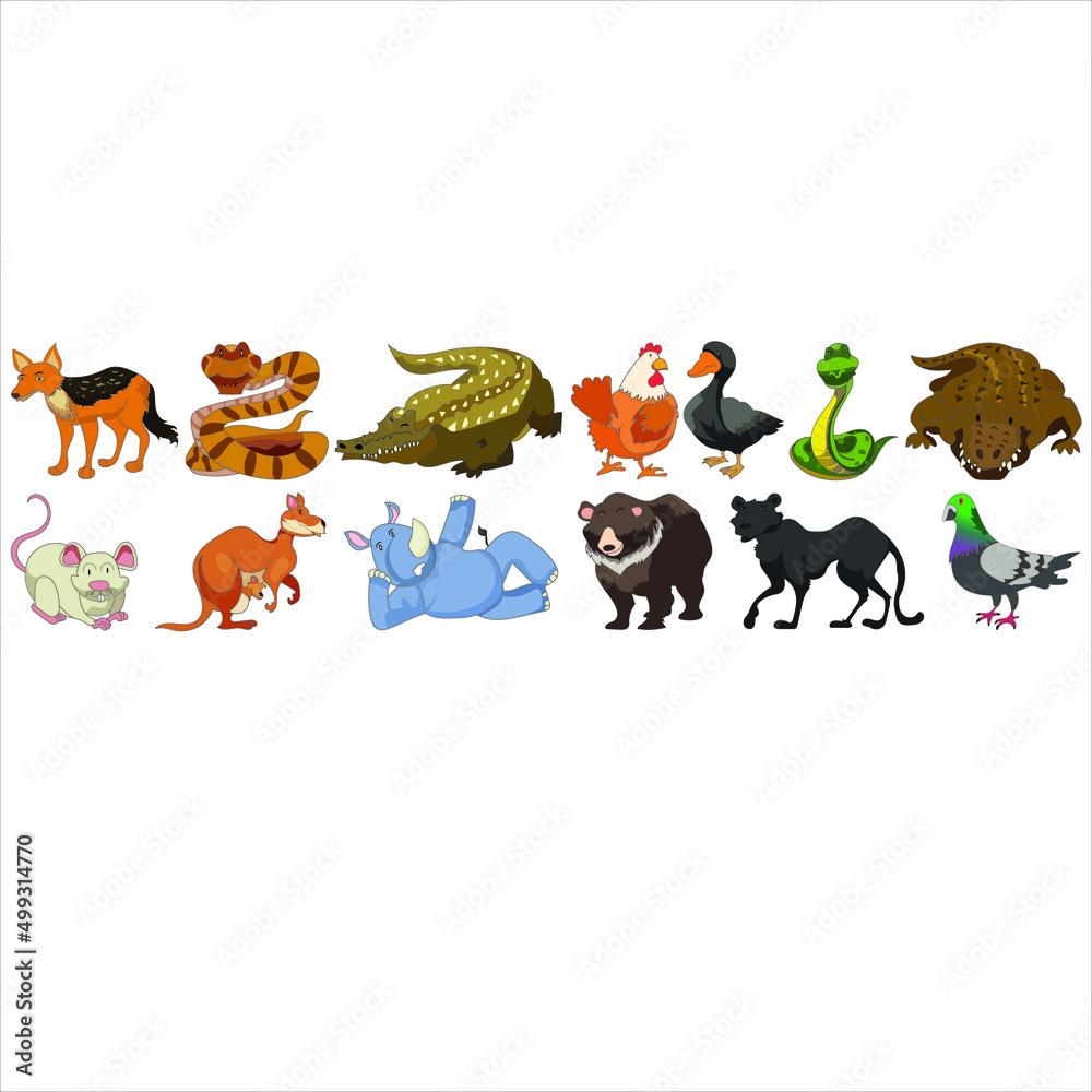 Set of cute wild animals in cartoon style Premium Vector Stock Vector ...