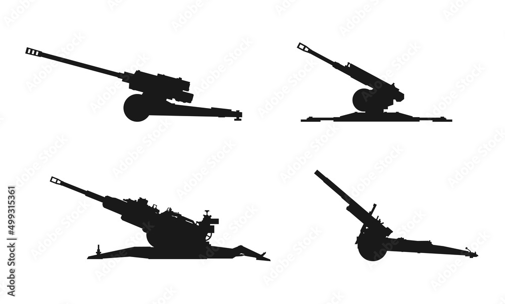 army artillery system set. cannon and howitzer icons. isolated vector ...
