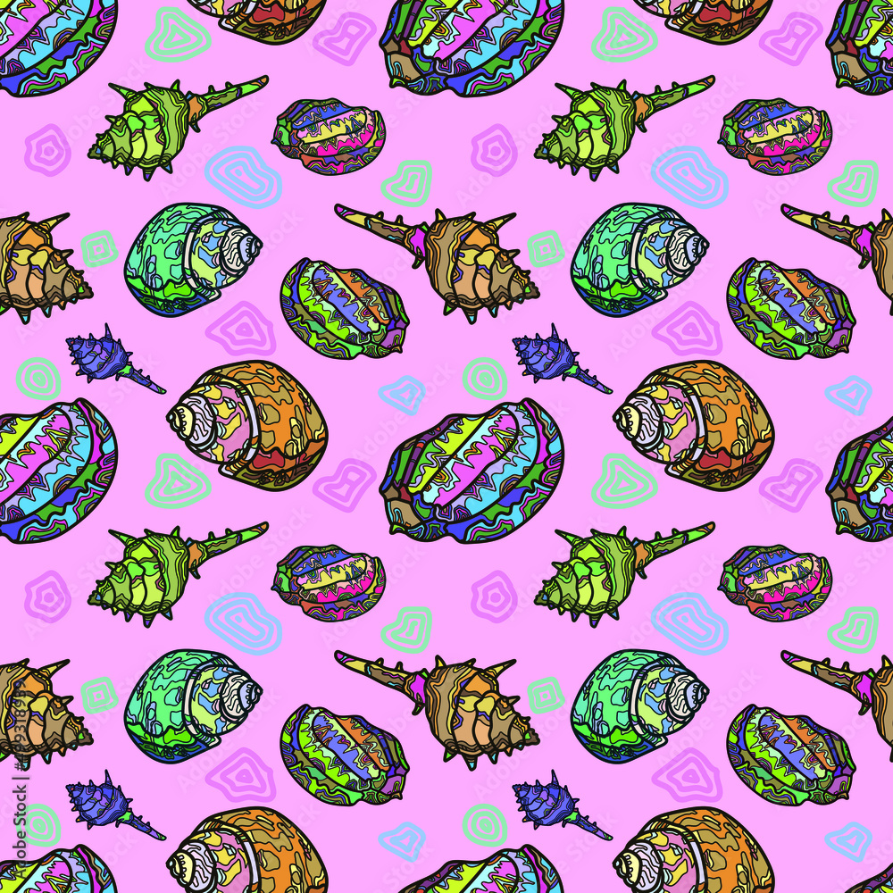 Pattern. Sea shells, linear image. Vector drawing, background, design ...