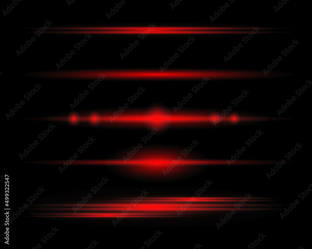 A set of red horizontal lines, highlights and flashes on a transparent ...