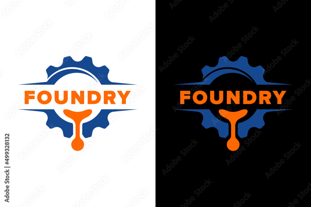 Foundry, Metallurgy, iron molten metal pouring in gear, logo design ...