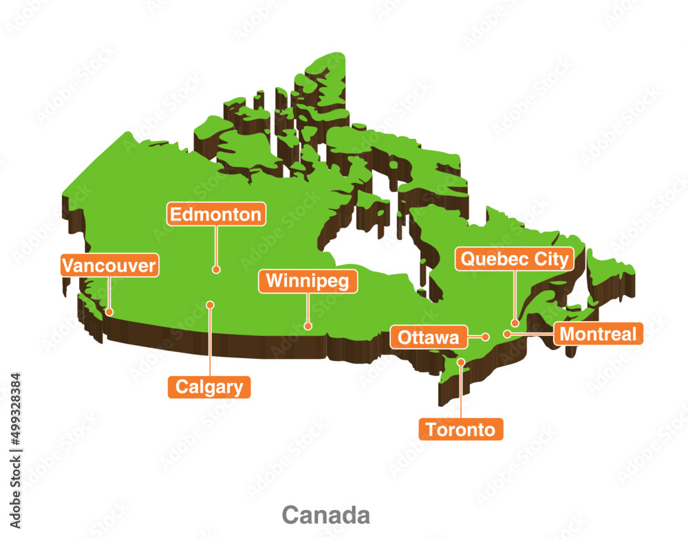 3d vector illustration graphic green color geographical map of Canada ...