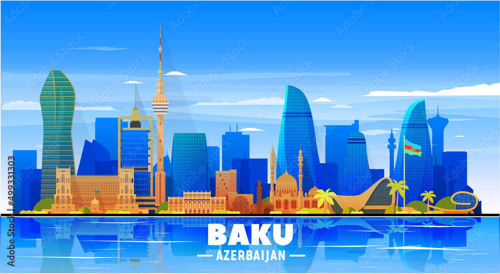 Baku (Azerbaijan) city skyline silhouette vector on a white background ...