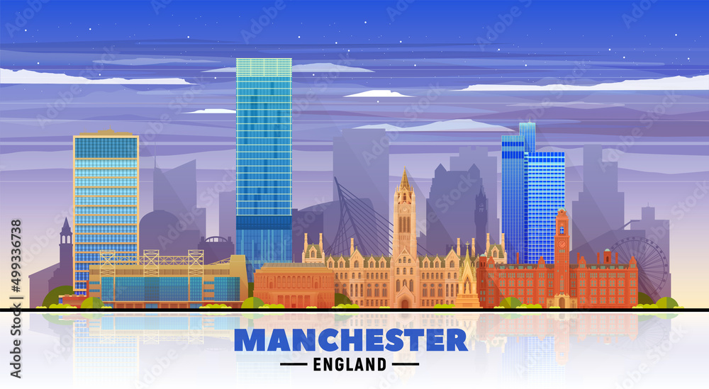 Manchester England skyline with panorama in sky background. Vector ...