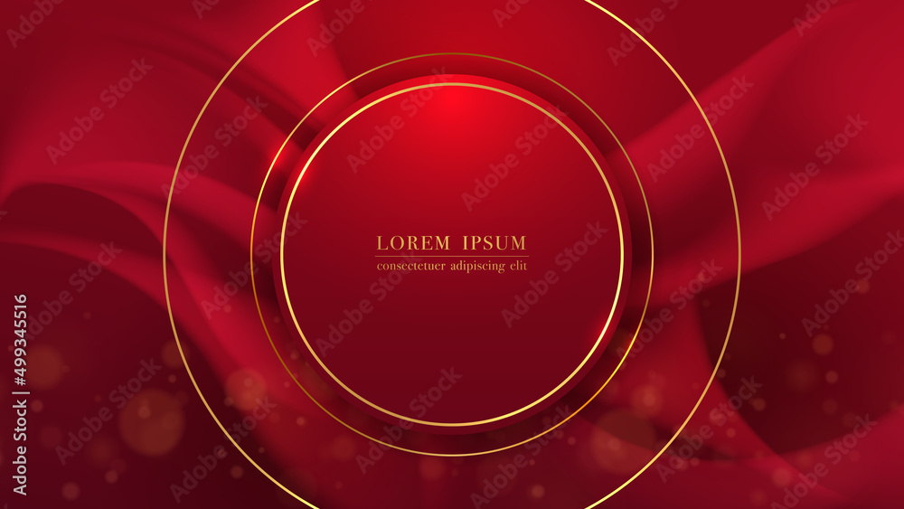 Red circle frame with golden line and silk flowing wave luxury trendy ...