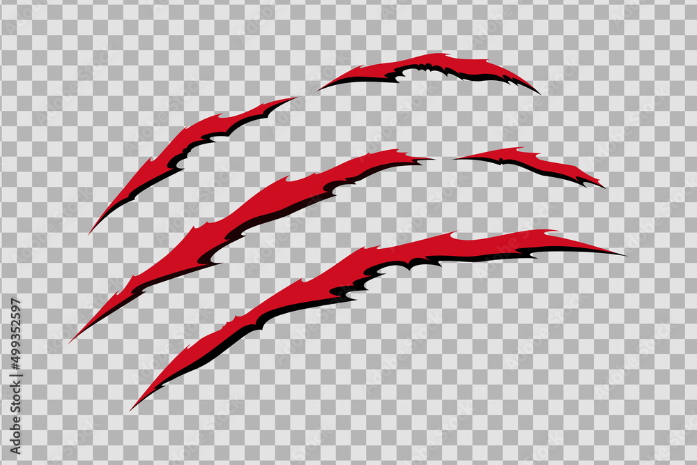 Claw scratches of wild animal. Cat scratches marks with blood isolated ...