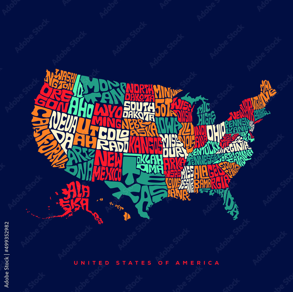 USA map typography. United States of America map typography art. UAS ...