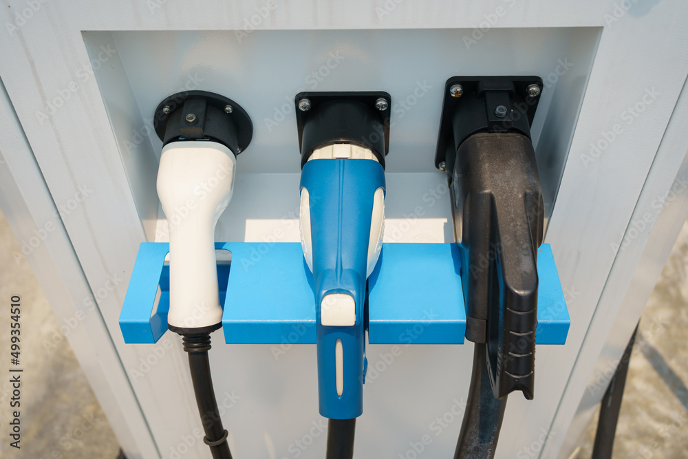 Photograph of the modern electric vehicle charging station or EV quick ...