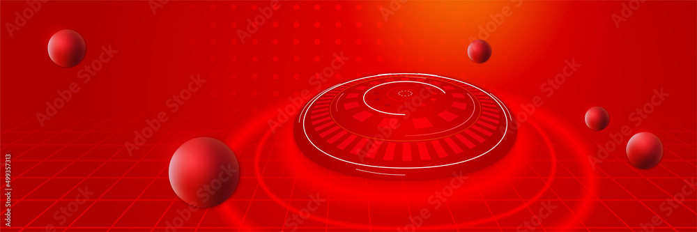 Abstract red futuristic technology network science AI hi tech banner ...