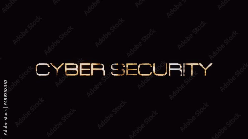Cyber Security text word gold light animation loop with glitch text ...