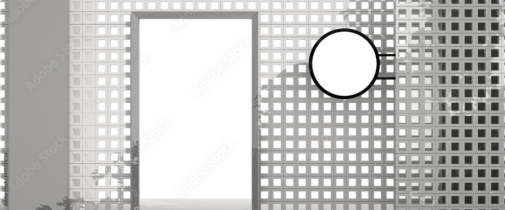 ภาพประกอบสต็อก 3d rendering white wall with round signage, Ventilation ...