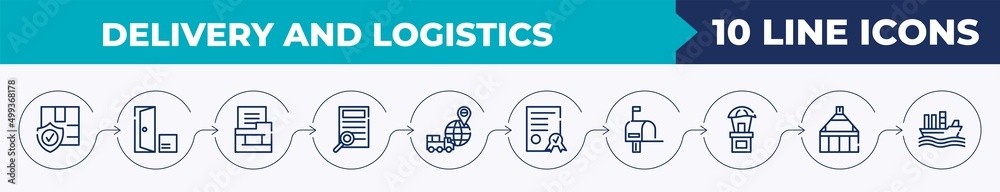 set of 10 thin line delivery and logistics icons. outline icons such as ...