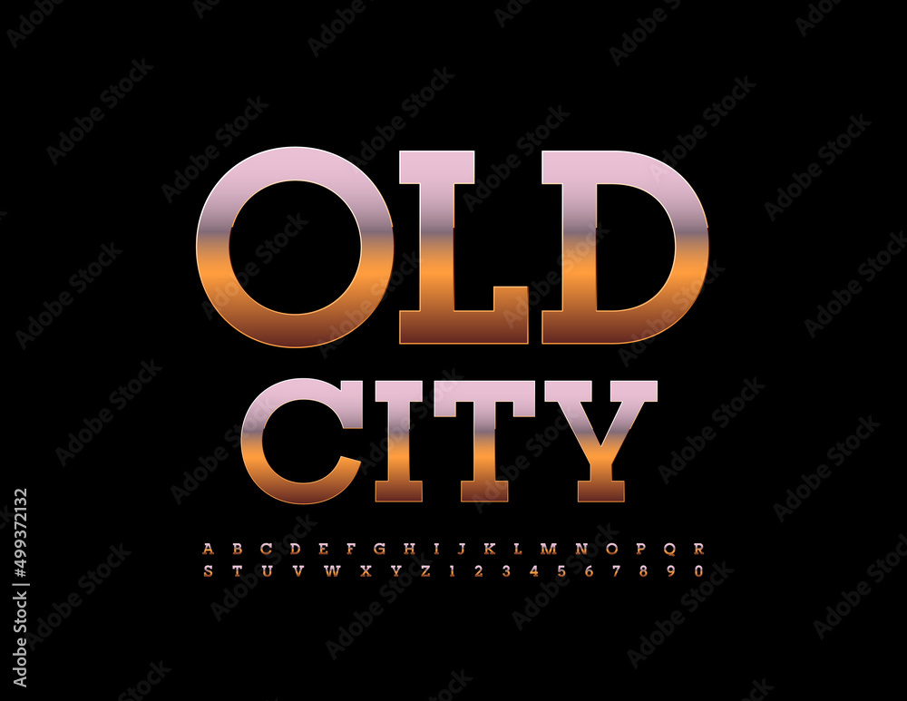 Vector premium sign Old City. Gold metallic Font. Retro style Alphabet ...