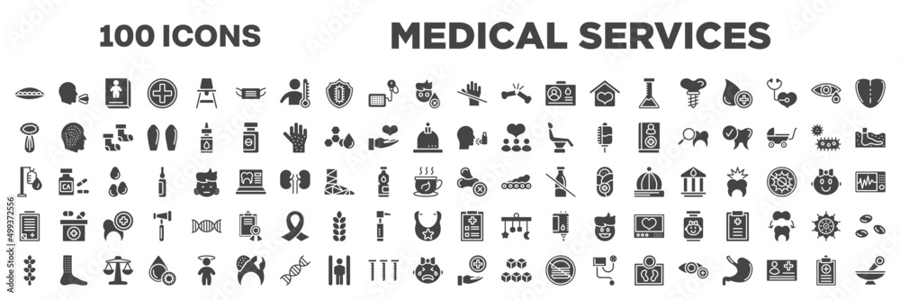 set of 100 filled medical services icons. editable glyph icons ...