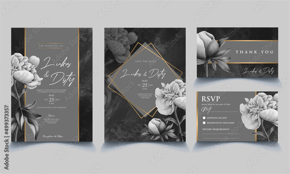 Elegant dark grey watercolor wedding invitation Stock Vector | Adobe Stock