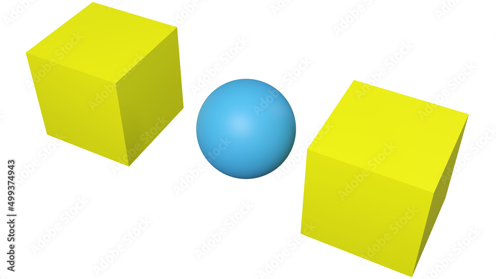Preposition The Ball Is Between The Two Boxes 3D Rendering. A ...