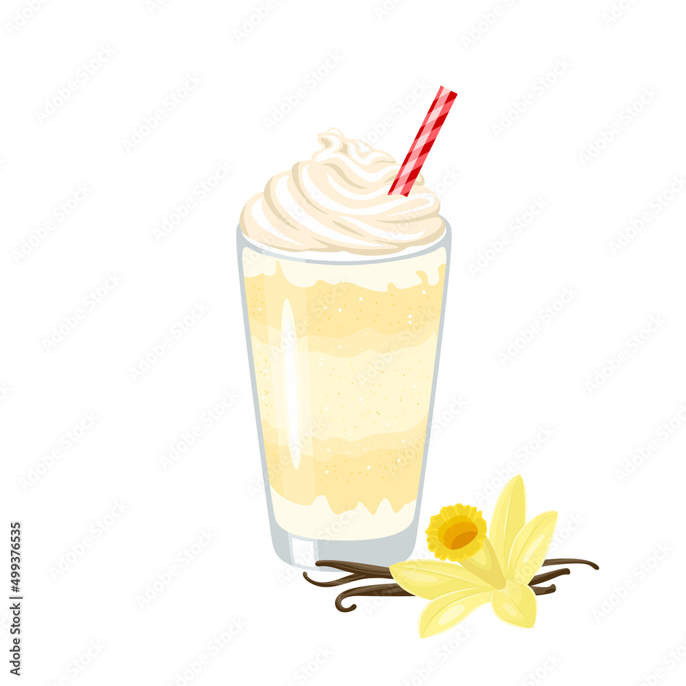 Vanilla milkshake with whipped cream. Vector cartoon illustration ...