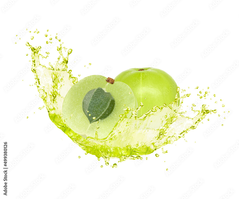 Indian gooseberry (Amla) in water splash isolated on white background ...