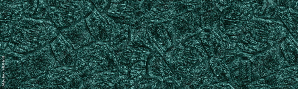 Dark teal granite stone wall wide panoramic texture. Rough textured ...