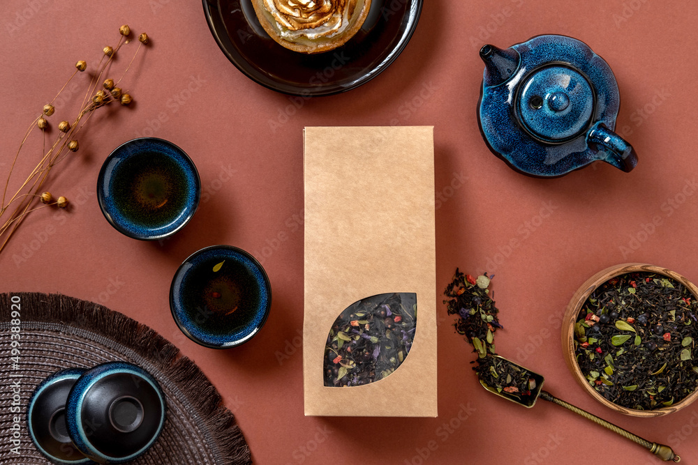 Organic tea branding and packaging mockup. Blank tea packaging mockup ...